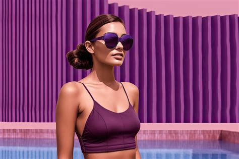 Premium Ai Image A Woman In Sunglasses Standing Near A Swimming Pool