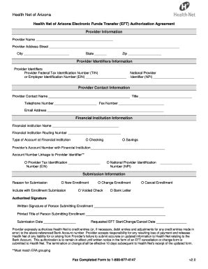 Fillable Online EFT Electronic Funds Transfer Authorization Health Net Fax Email Print