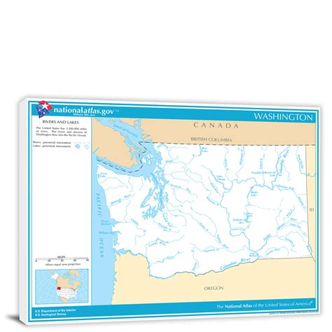 Washington National Atlas Rivers And Lakes Map 2022 Canvas Wrap