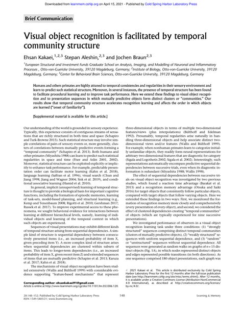 Pdf Visual Object Recognition Is Facilitated By Temporal Community