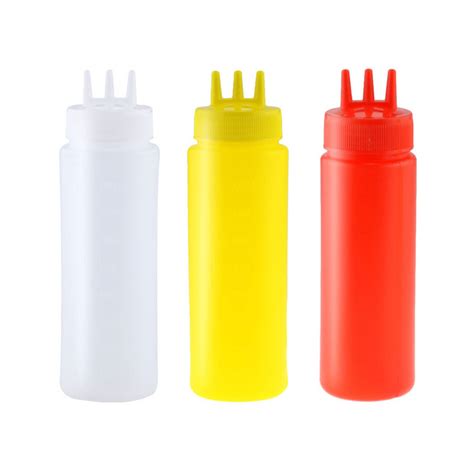 3 Hole Pe Squeeze Bottle Condiment Dispenser Sauce Vinegar Ketchup