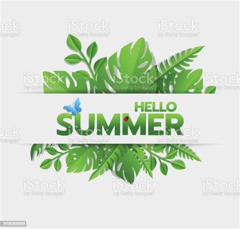 안녕하세요 여름 배너 열 대 야 자 나뭇잎 배경 초대 또는 카드 디자인 정글 단풍 최신 유행 스타일에 벡터 그림입니다 0명에