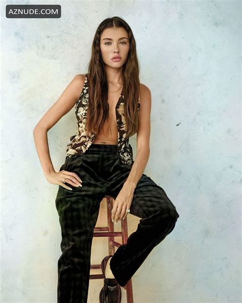 Madison Beer Sexy Displays Tits Posing Braless In An Open Shirt For The