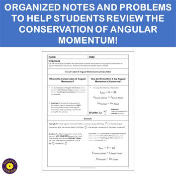 Conservation Of Angular Momentum Coloring Activity Notes Worksheets