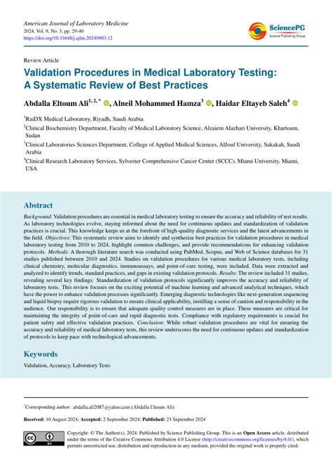 Pdf Validation Procedures In Medical Laboratory Testing A Systematic Review Of Best Practices