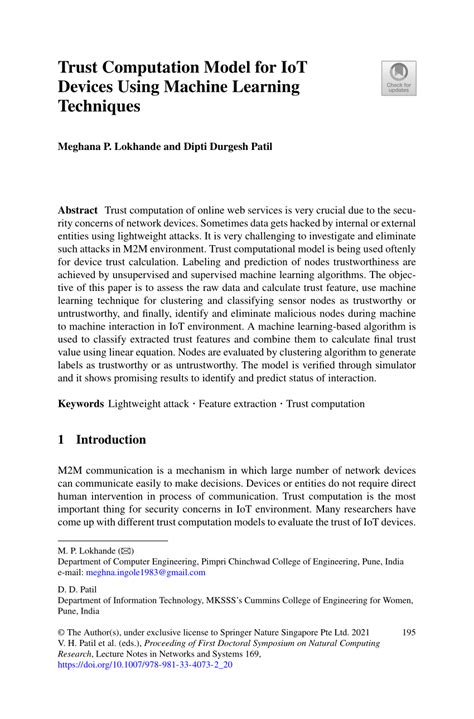 Pdf Trust Computation Model For Iot Devices Using Machine Learning Techniques