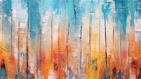 Panoramic Abstract Oil Painting On Canvas With Textured Elements Background Brush Stroke