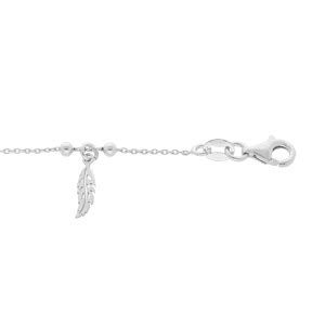 Bracelet en argent rhodié chaîne avec pampilles plumes cm