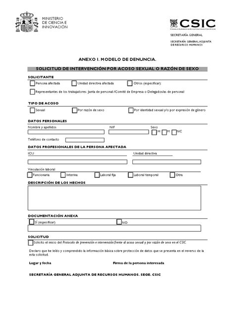Modelo Denuncia Acoso Sexual Pdf Acoso Sexual Información