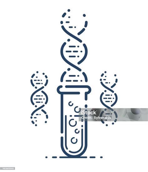 테스트 튜브 및 Dna 가닥 벡터 간단한 선형 아이콘 과학 생물학 생명 공학 및 의학 분석 라인 아트 심볼 실험실 연구 Dna에
