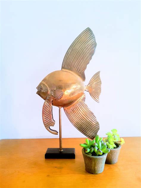 Large Brass Fish Sculpture Brass Fish Figurine 20 Inch Angelfish Mcm