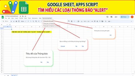 Google sheet App script Tìm hiểu các loại thông báo ALERT YouTube