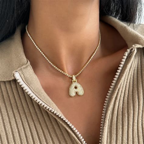 Icy Bubble Letter Initial Necklace Opulent Vogue