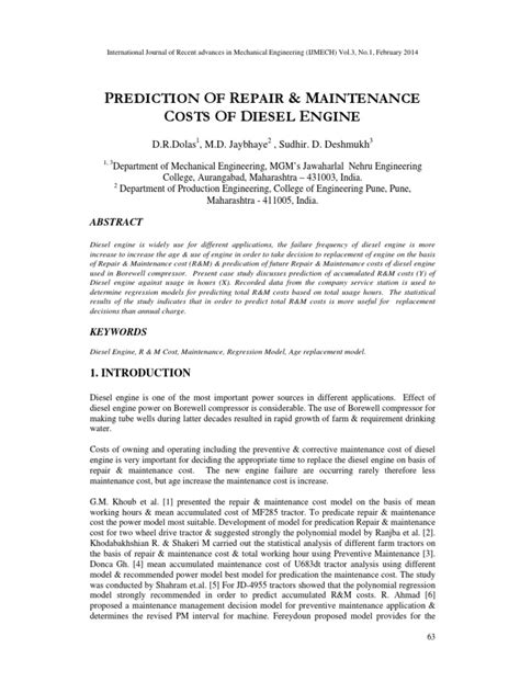 Prediction Of Repair And Maintenance Costs Of Diesel Engine Pdf Prediction Logarithm