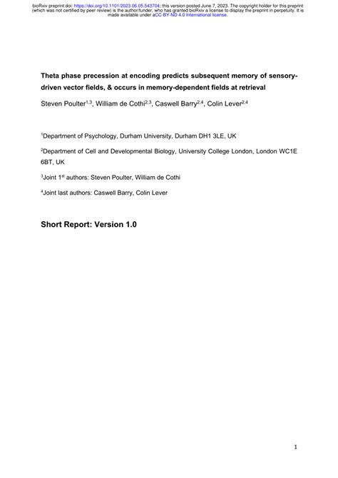 Pdf Theta Phase Precession At Encoding Predicts Subsequent Memory Of Sensory Driven Vector