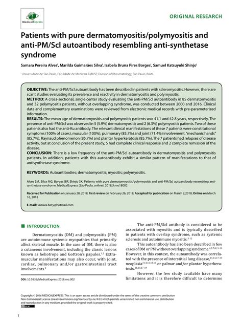 Patients With Pure Dermatomyositis Polymyositis And Anti Pm Scl Autoantibody Resembling Anti