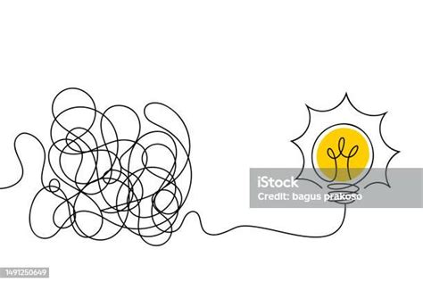 Lightbulb With Tangled Lines Problem Solving And Brainstorming Idea