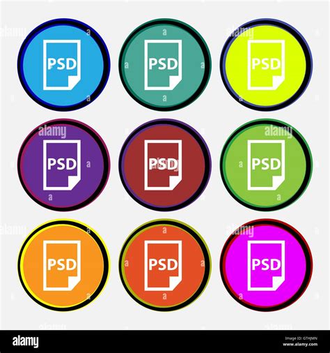 Psd Icon Sign Nine Multi Colored Round Buttons Vector Stock Vector Image And Art Alamy