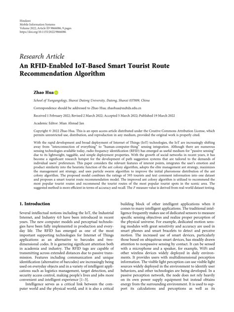 Pdf An Rfid Enabled Iot Based Smart Tourist Route Recommendation Algorithm