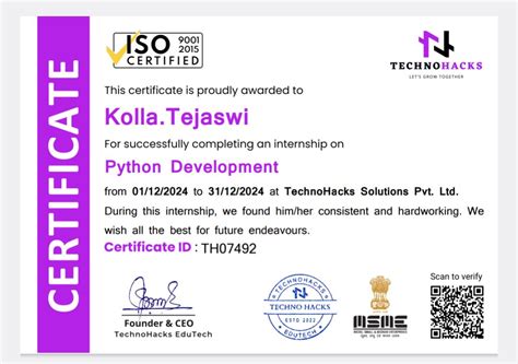 Pythondevelopment Internship Learningjourney Technohacks Tejaswi Kolla