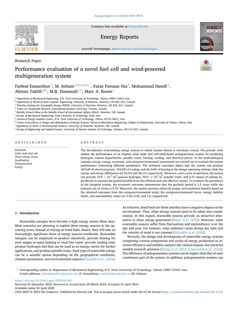 Pdf Performance Evaluation Of A Novel Fuel Cell And Wind Powered Multigeneration System