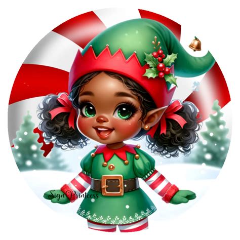 African American Elf Girl Sign African American Elf Sign Cute Elf