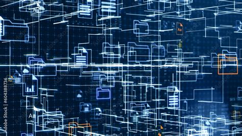 abstract network grid with files and folders futuristic software