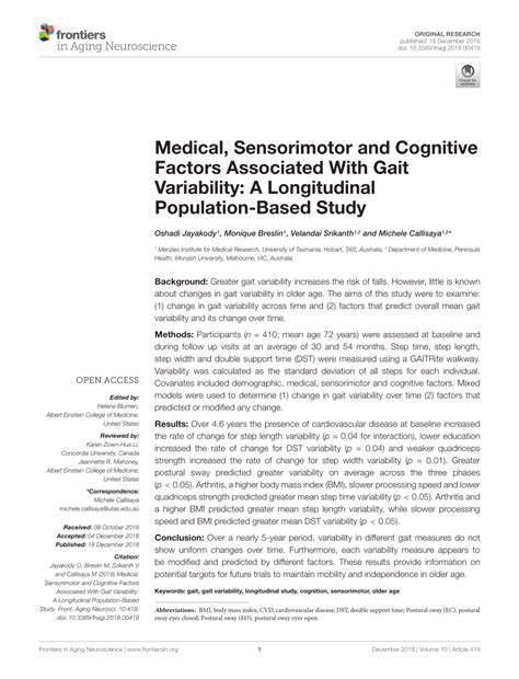 Pdf Medical Sensorimotor And Cognitive Factors Associated With Gait Variability A