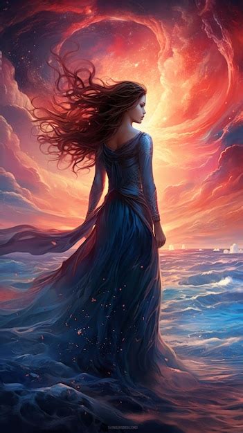 Premium Photo A Woman Standing On The Beach Looking Out At The Sea