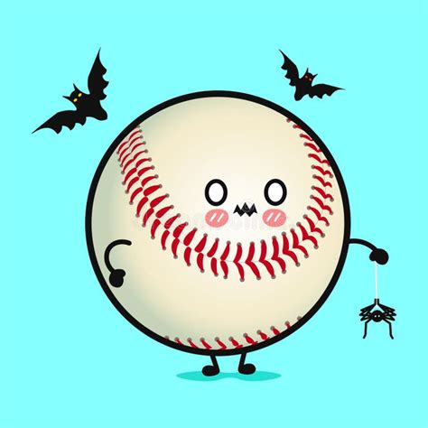 A Cute Baseball Character With Bats And A Spider Prepares For Halloween In A Cheerful Cartoon