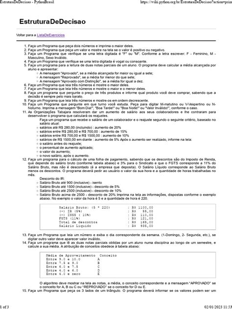 Exercícios De Estrutura De Decisão Python Download Grátis Pdf