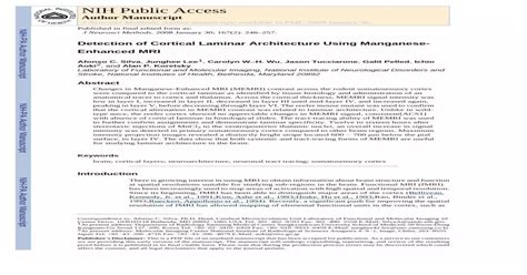 Detection Of Cortical Laminar Architecture Using Manganese Enhanced Mri