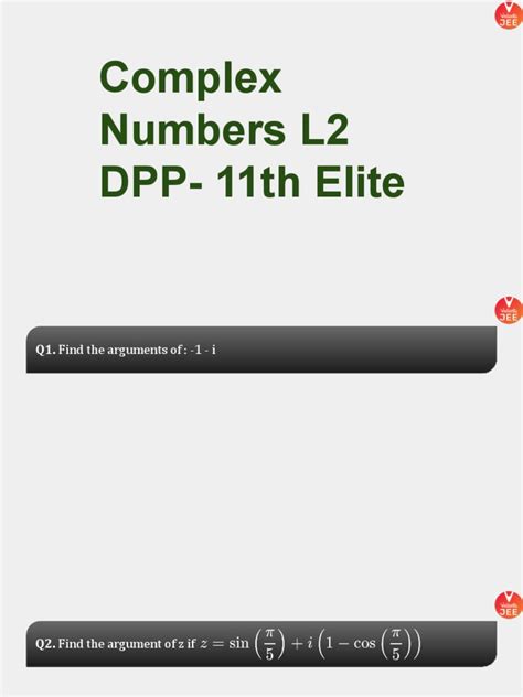 Complex Numbers L2 Dpp 11th Elite Pdf Complex Analysis