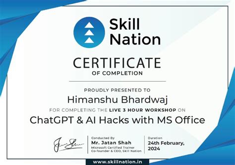 Himanshu Bhardwaj On Linkedin Completed A Workshop On Chatgpt And Ai Hacks In Ms Office