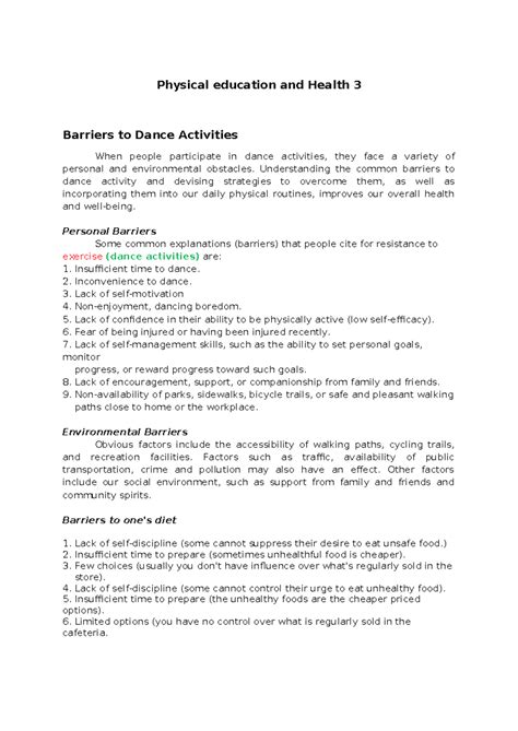 Pe3 Reading And Activity Sheets Dance Physical Education And Health 3