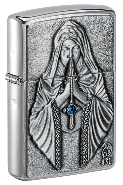 Zippo Lighter Brushed Chrome Anne Stokes Gothic Prayer Emblem
