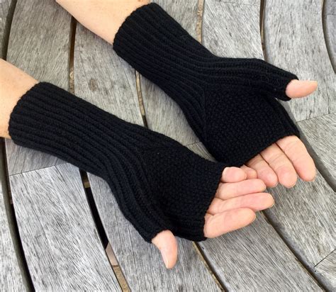 Ladies Fingerless Cashmere Mittens Longer Wrist Warmer Length