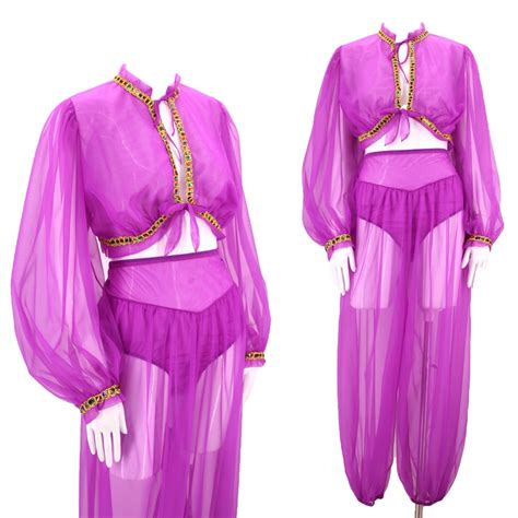 60s Jeannie Vintage Costume M L 1960s Harem Genie Purple Nylon Outfit