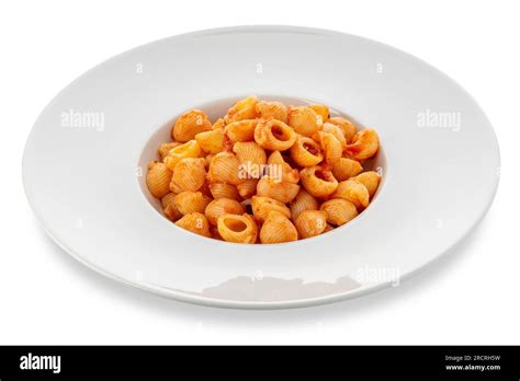 Macaroni Pasta With Red Tomato Sauce In White Dish Italian Pasta