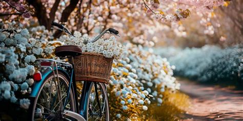Bike Ride In Bloom Picture A Scene Where A Bicycle With A Basket