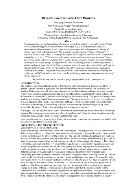 pdf defining and evaluating cscl projects managing towards evaluation