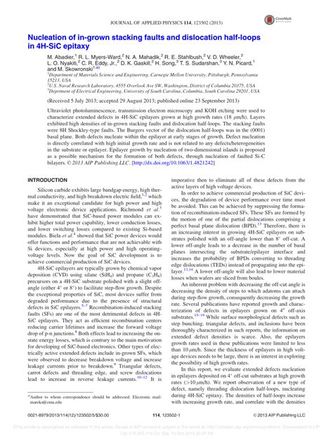 Pdf Nucleation Of In Grown Stacking Faults And Dislocation Half Loops In 4h Sic Epitaxy
