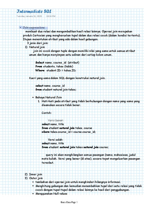 1 Basis Data Intermediate Sql • Join Expressions Membuat Dua