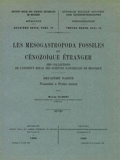 Les Mesogastropoda Fossiles Du CenozoÏque Étranger Maxime Glibert 1963