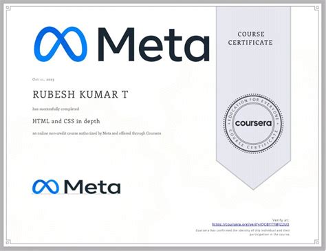 Got A Certificate In Html And Css In Depth From Coursera Rubesh