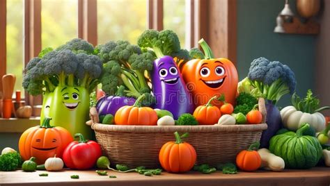 Funny Cartoon Happy Vegetables In Style Friendly Cheerful Character
