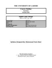 1 Outline DLD B F2021 Pdf THE UNIVERSITY OF LAHORE Course Outline