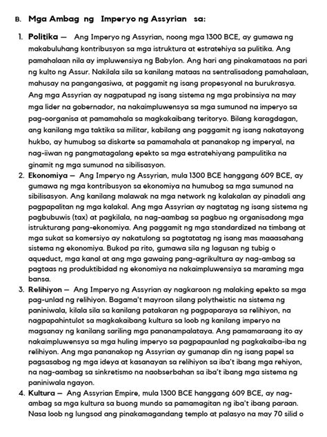 B Mga Ambag Ng Imperyo Ng Assyrian Pdf