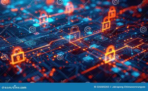 Digital Cybersecurity Concept With Glowing Padlocks And Circuitry