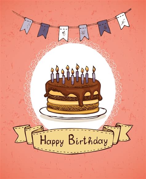 플래그와 상징 벡터 일러스트와 함께 초콜릿 케이크와 함께 생일 인사말 카드 무료 벡터